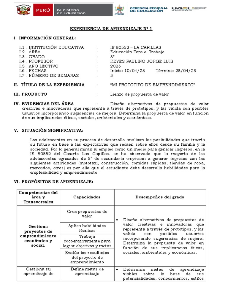 Eda #1 - Ept 3ro - 2023 Las Capillas | PDF | Aprendizaje | Evaluación