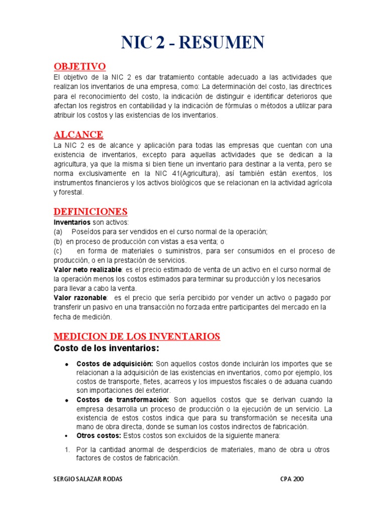 Resumen Nic 2 | PDF