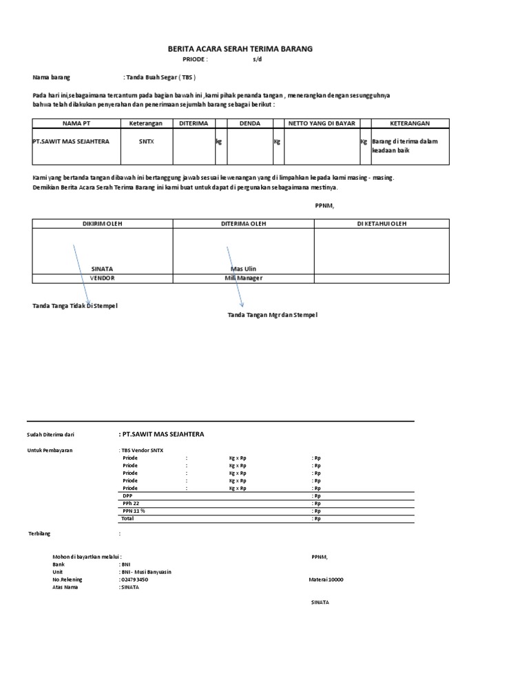 Form Bast Dan Invoice SINATA - Anggar | PDF