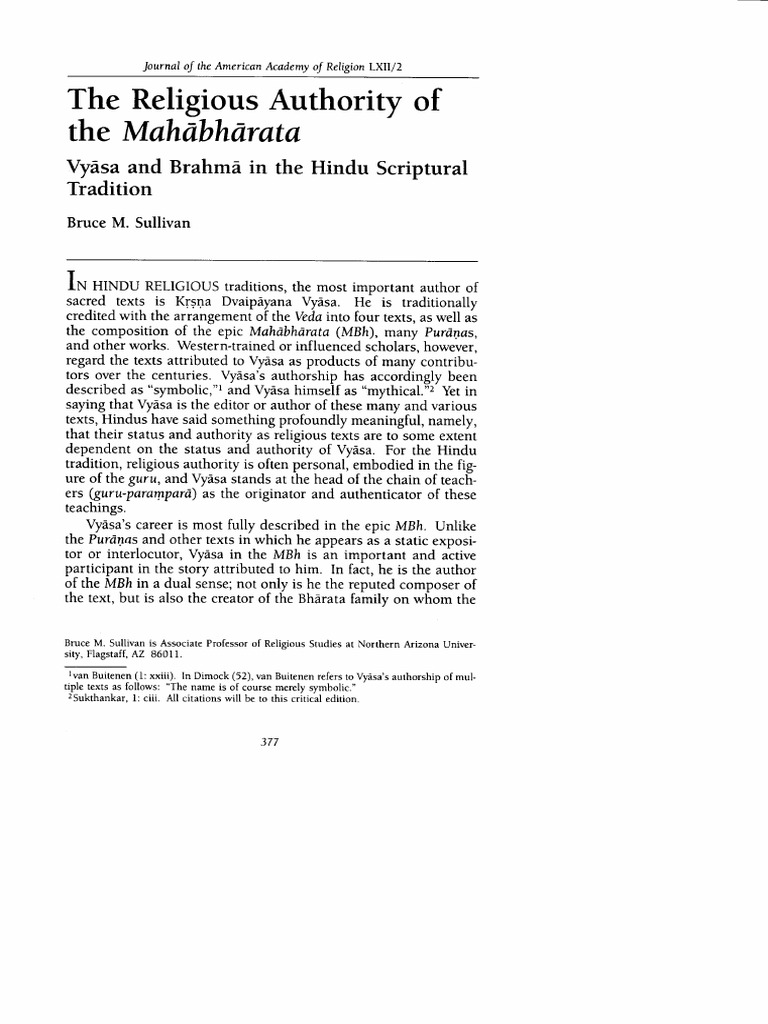 The Religious Authority of The Mahabharata - Vyasa and Brahma in ... | PDF | Brahman ...