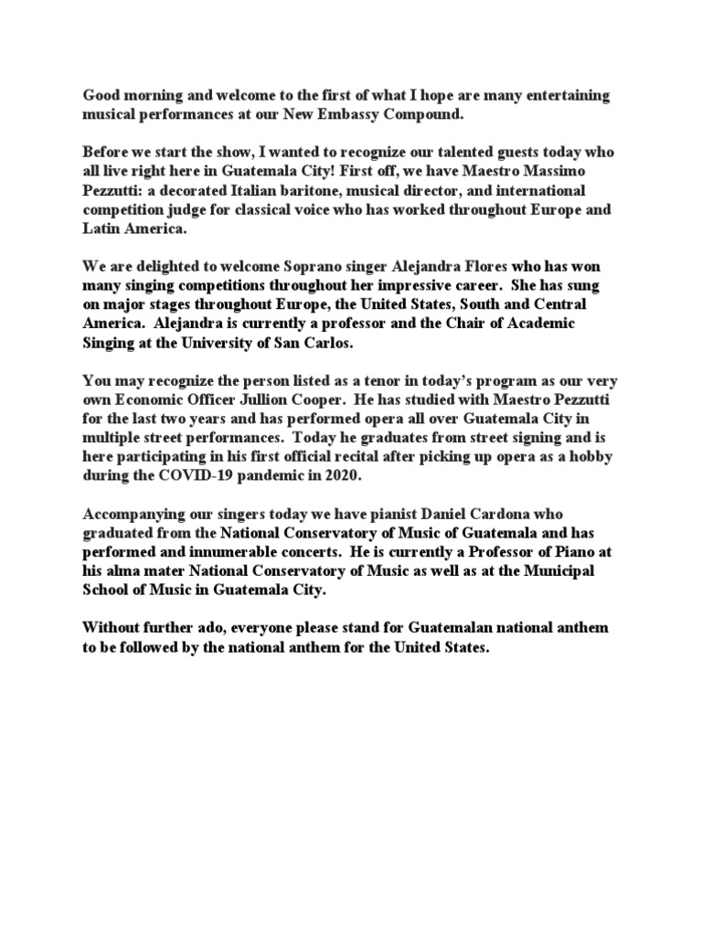 Opening Remarks For Friday Classical Music Recital | PDF | Travel