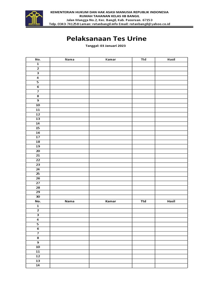 ABSENSI TES URIN Unduh | PDF