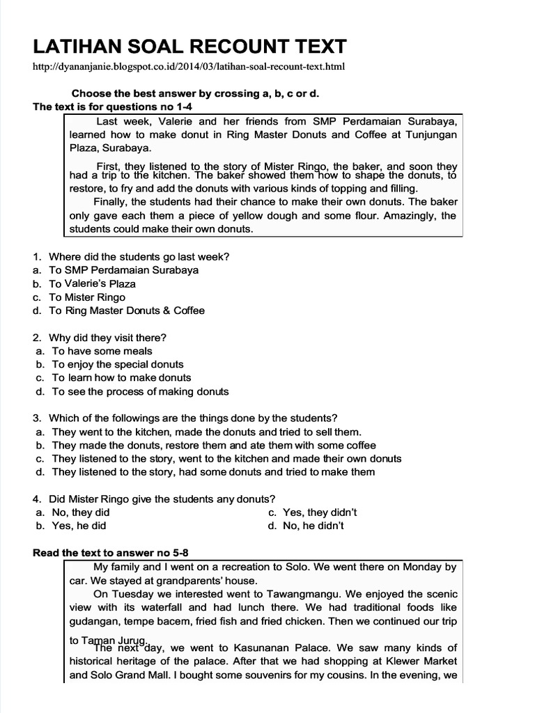 Pdf Latihan Soal Recount Textcompress Pdf 