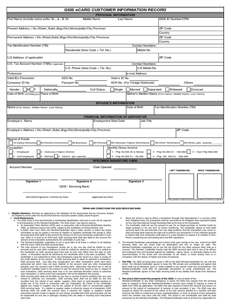 CUSTOMER INFORMATION RECORD (CIR) | PDF | Debit Card | Banks