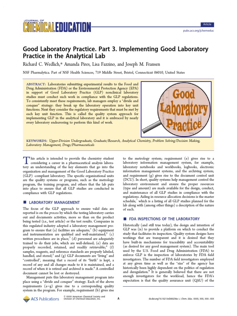 Good Laboratory Practice. Part 3. Implementing Good Laboratory Practice ...