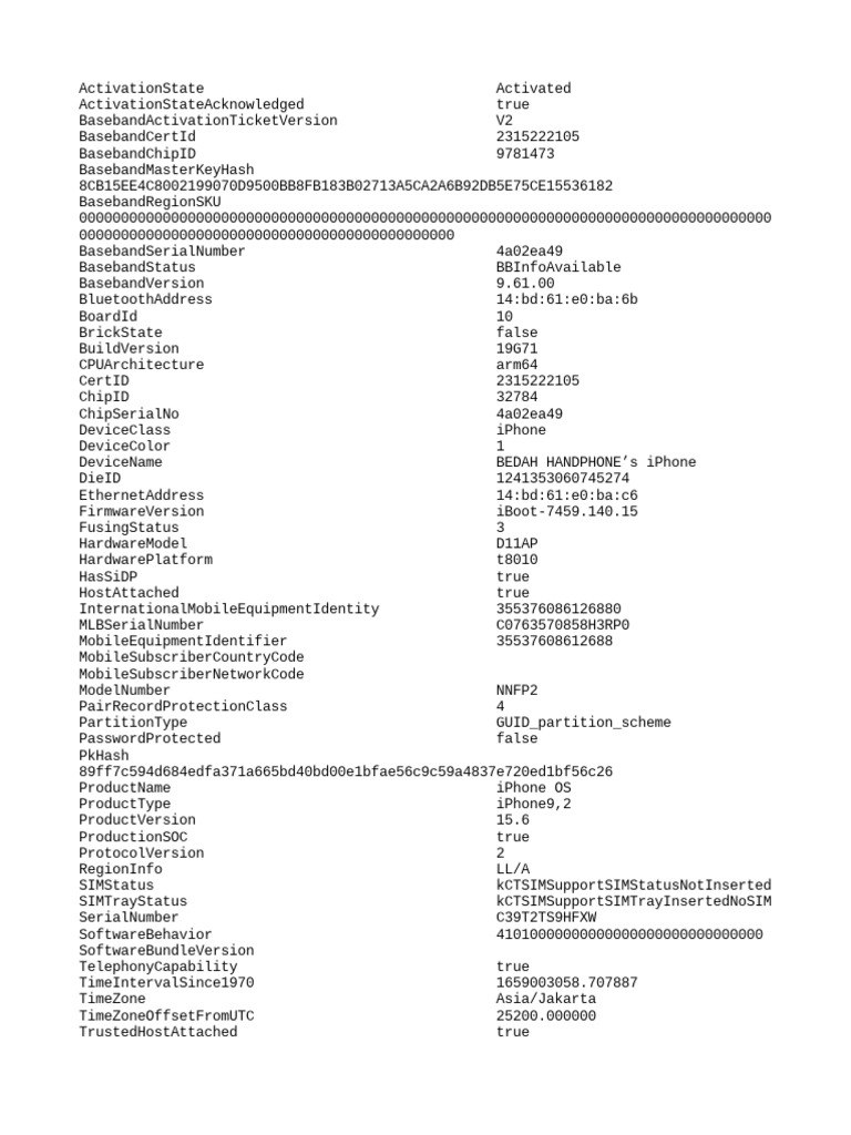 iPhone Activation and Hardware Info | PDF | Apple Inc. | Mac Os