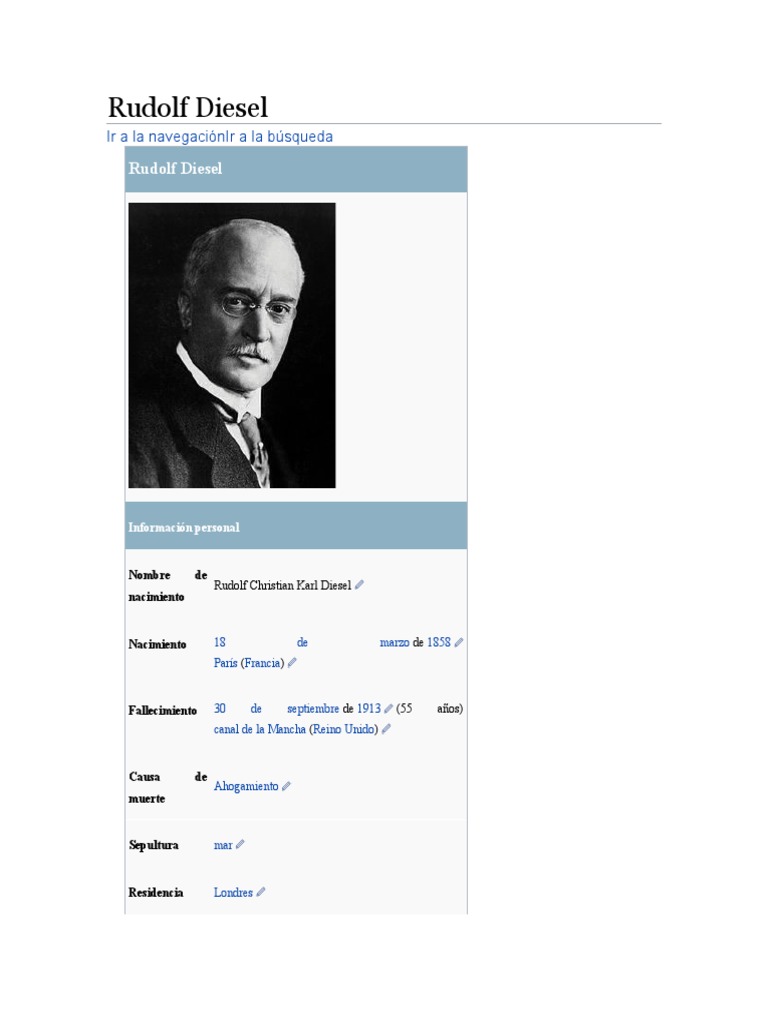 Historia Rudolf Diesel | PDF | Combustible diesel | Motor diesel