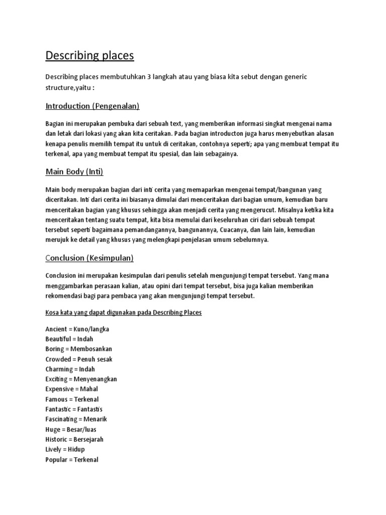 Materi Describing Places | PDF | Seni & Disiplin Bahasa | Kajian Bahasa Asing