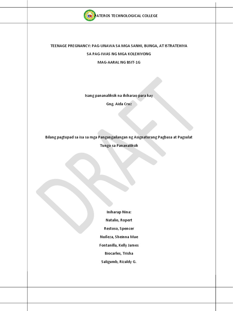 Pananaliksik Sa Pilipino Draft Pdf
