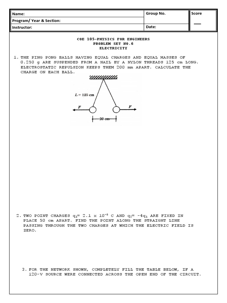 Problem Set No. 6 Electricity | PDF | Science & Mathematics