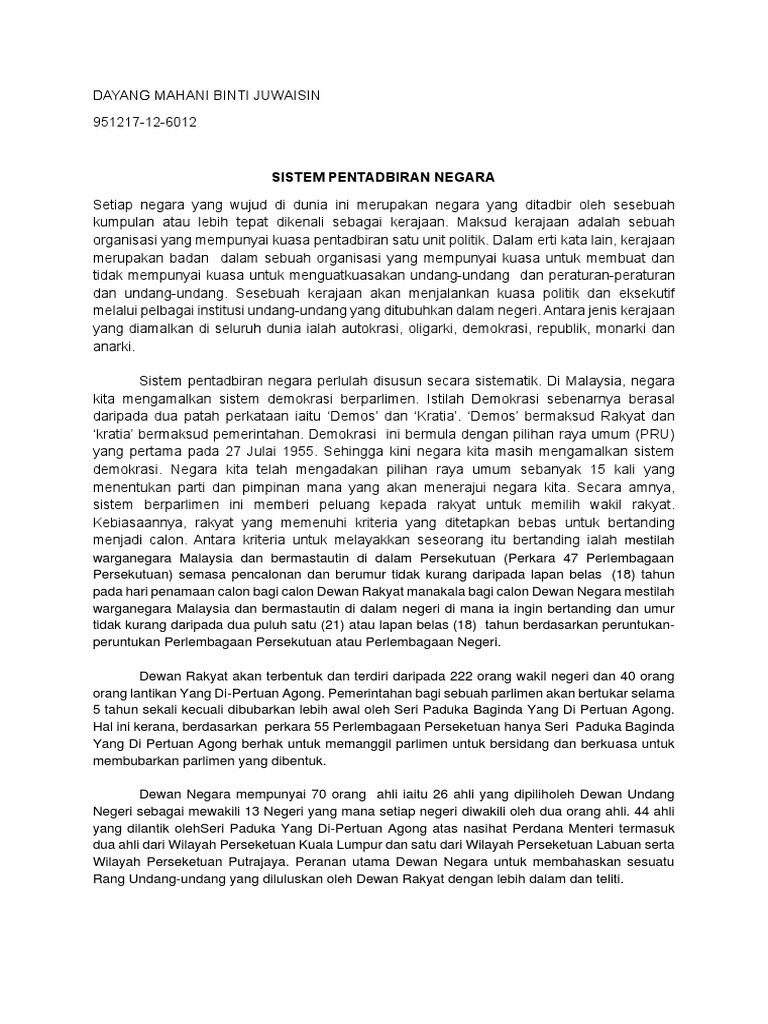 Sistem Pentadbiran Negara Pdf Pdf