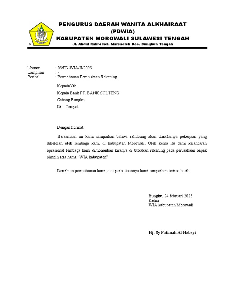 Surat Permohonan Buka Rekening | PDF