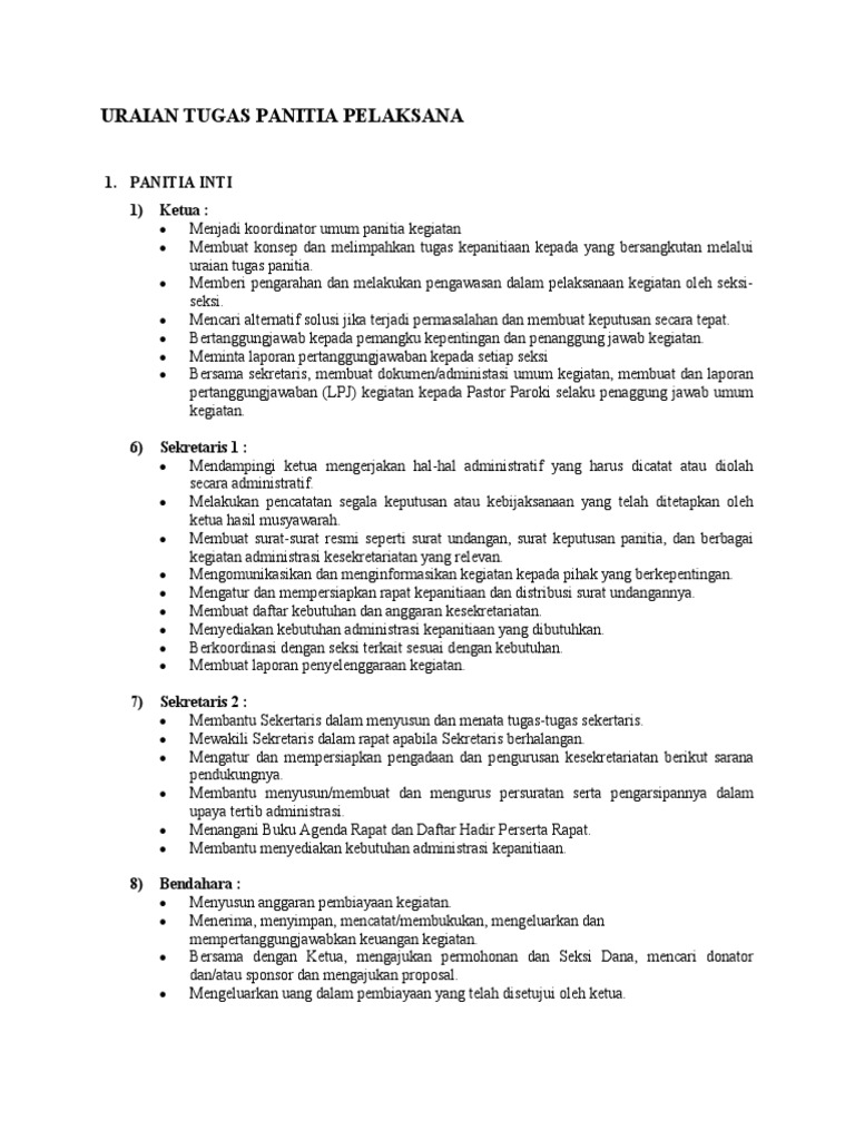 Uraian Tugas Panitia Pelaksana | PDF