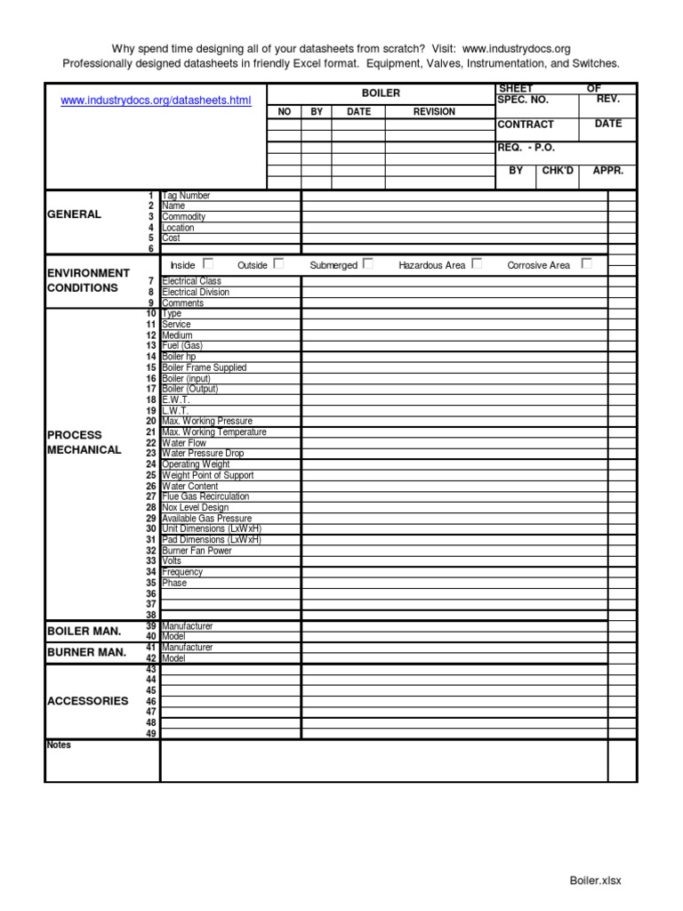 Professionally designed datasheets for equipment, valves ...