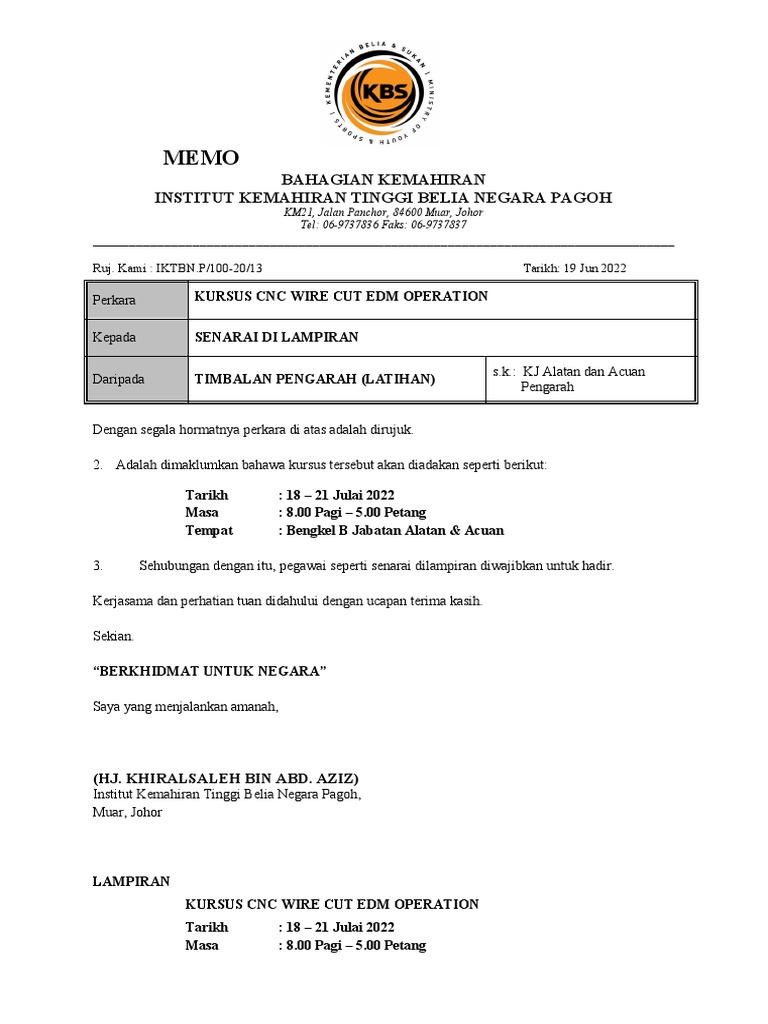 Memo Kursus CNC Wire Cut Edm Operation | PDF