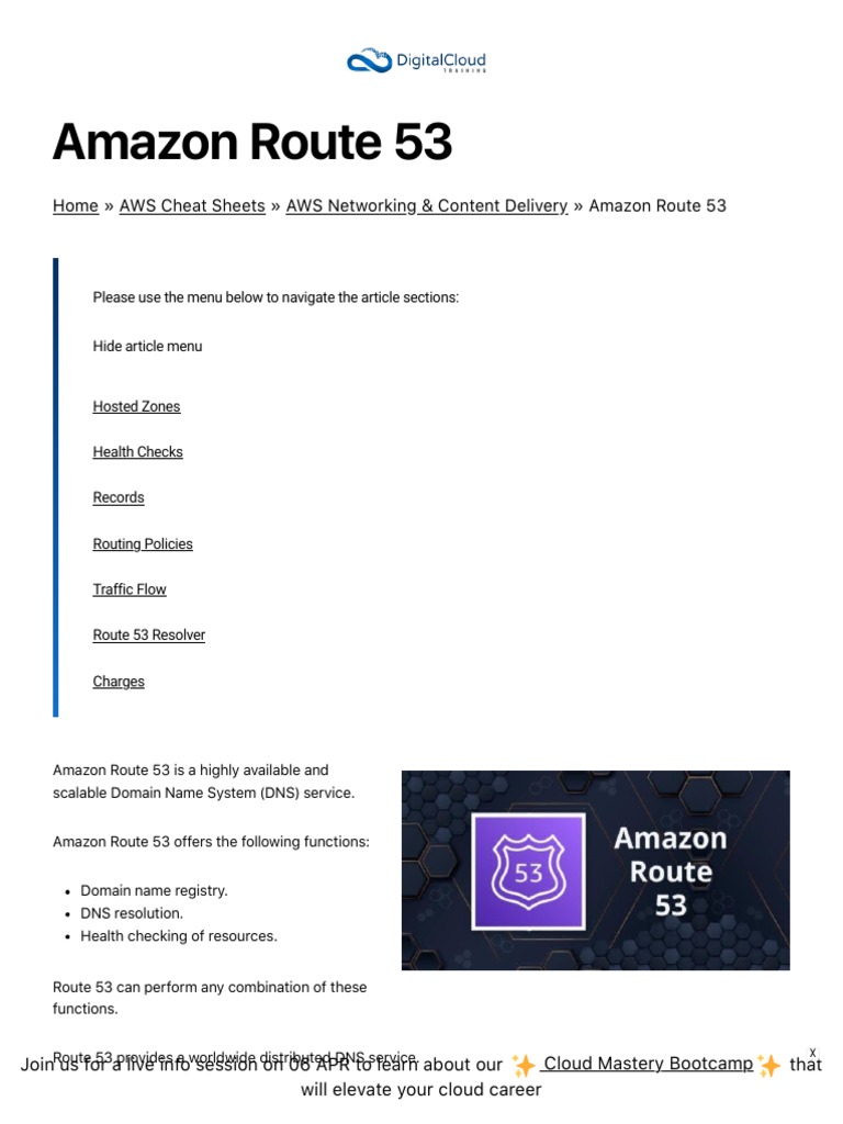 Amazon Route 53 - AWS Cheat Sheet | PDF | Domain Name System | Domain Name Amazon Route 53 - AWS Cheat Sheet | PDF | Domain Name System | Domain Name