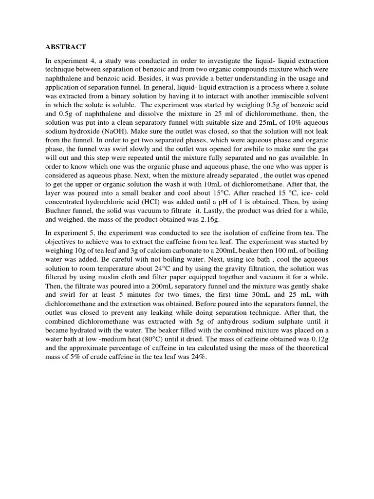 Isolation and Separation of Caffeine from Tea Leaves using Liquid ...