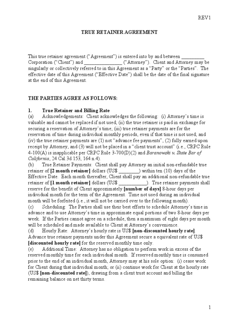 Law Firm True Retainer Agreement | PDF | Private Law | Business