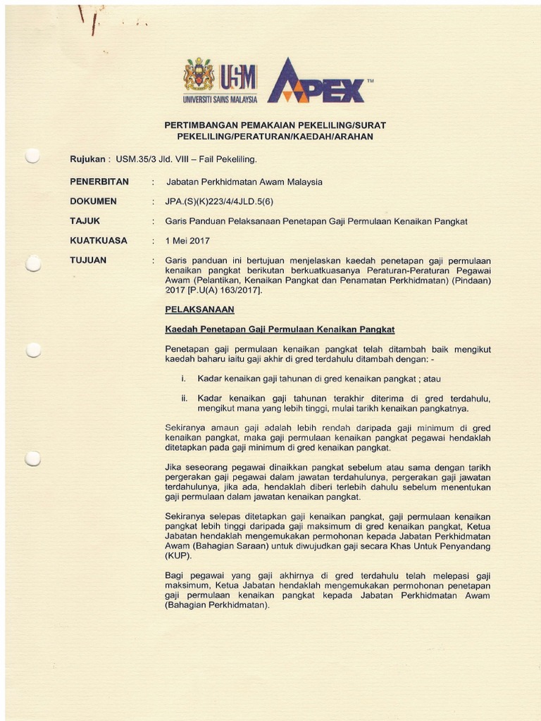 Garis Panduan Pelaksanaan Penetapan Gaji Permulaan Kenaikan Pangkat | PDF