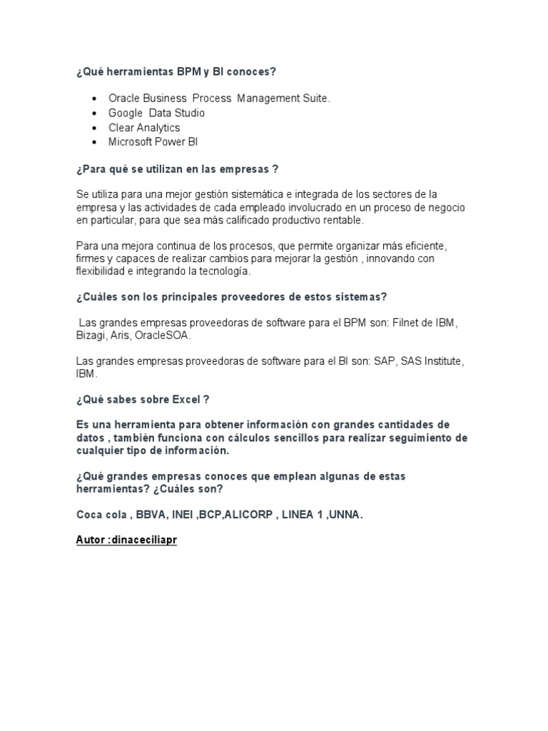 Herramientas BPM y BI en Empresas | PDF