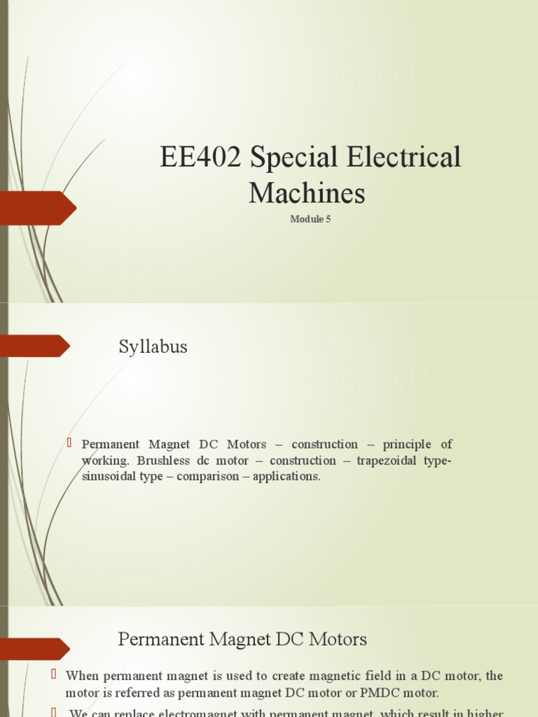 EE402 SEM Module 1 PMDC&BLDC | PDF | Electric Motor | Equipment