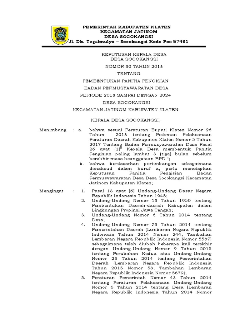 SK Pembentukan Panitia BPD | PDF