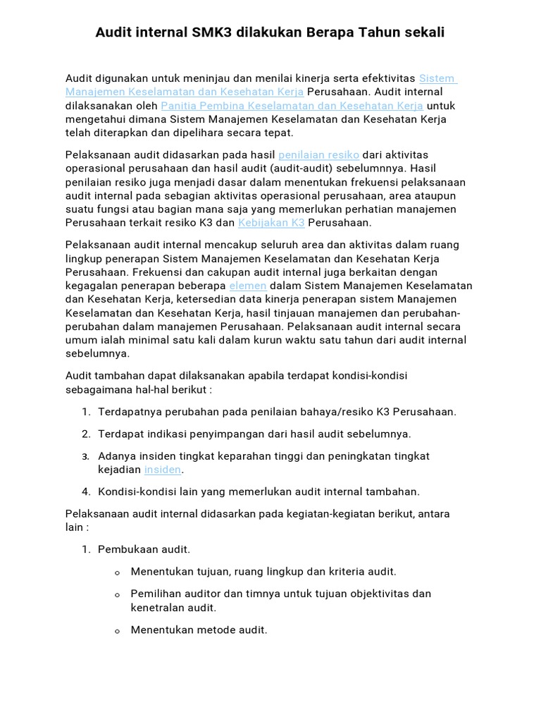 Audit Internal SMK3 Dilakukan Berapa Tahun Sekali | PDF
