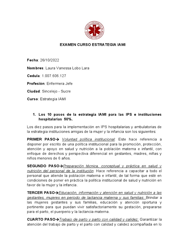 Examen Iami - Laura Lobo - CSM | PDF | Amamantamiento | Parto