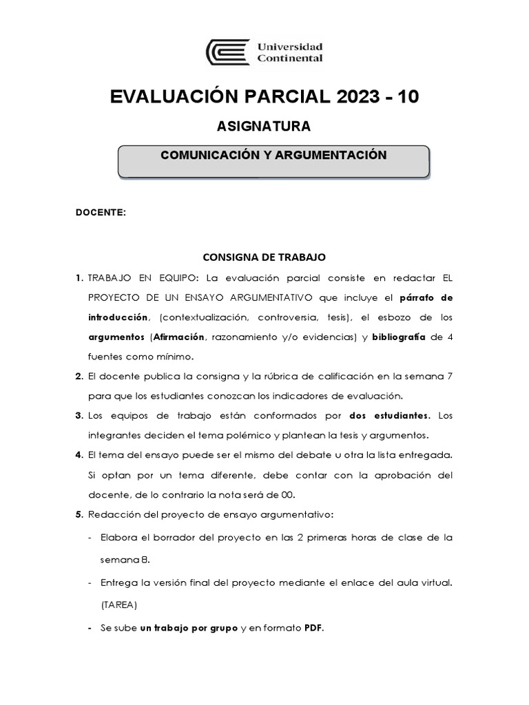 Consigna de Trabajo - Evaluación Parcial 2023-10 | PDF