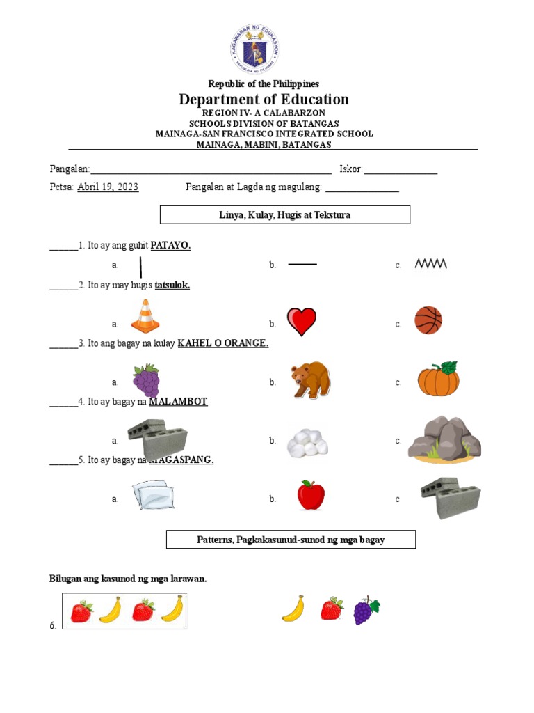 3rd Quarter Test-Kinder | PDF