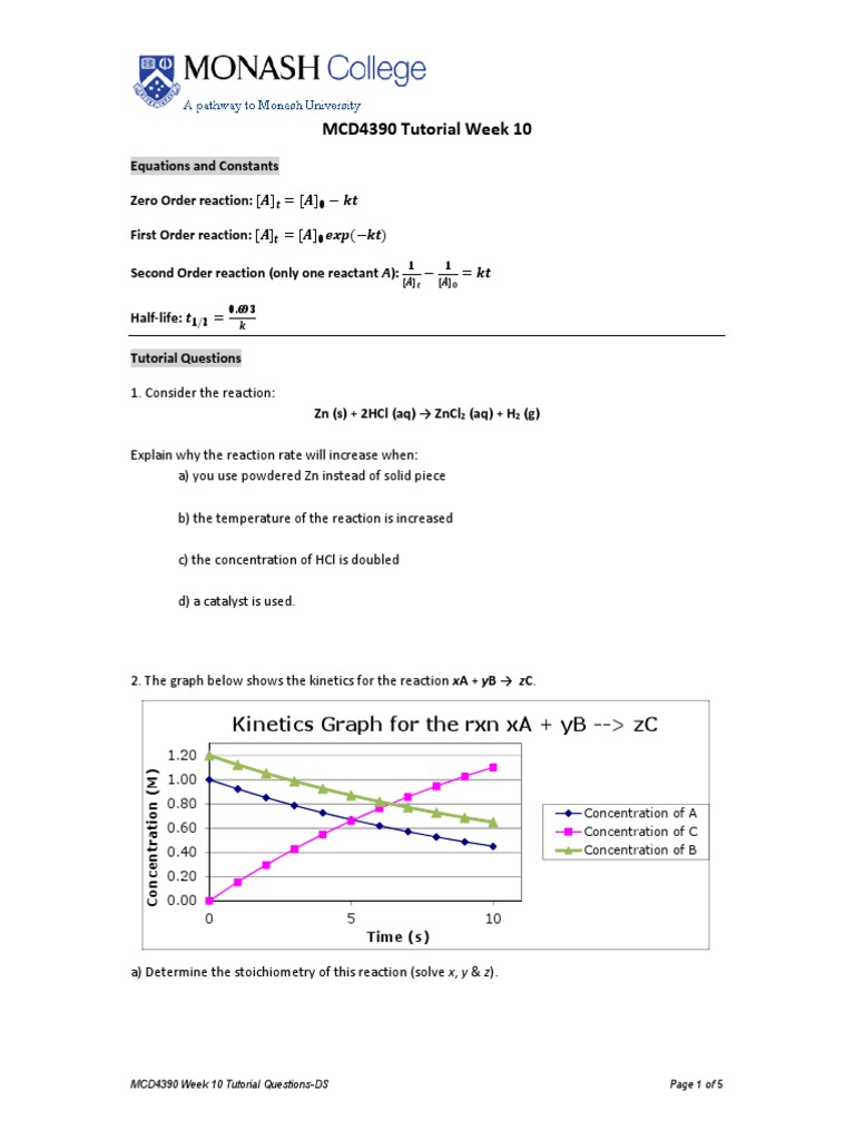 MCD4390 Week 10 Tutorial Questions | Download Free PDF | Reaction Rate | Chemical Reactions