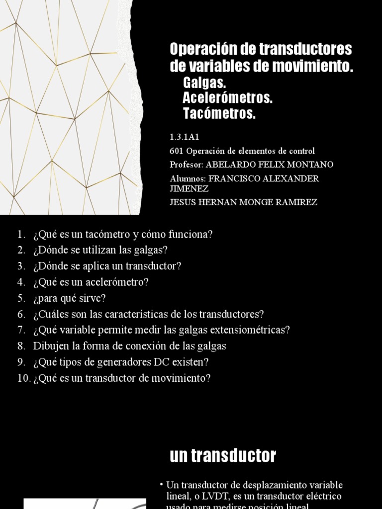 Operación de Transductores de Variables de Movimiento | PDF | Generador eléctrico | Acelerómetro