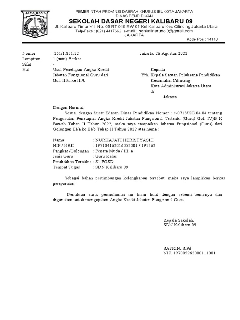 Surat Usulan Penetapan Angka Kredit PNS | PDF