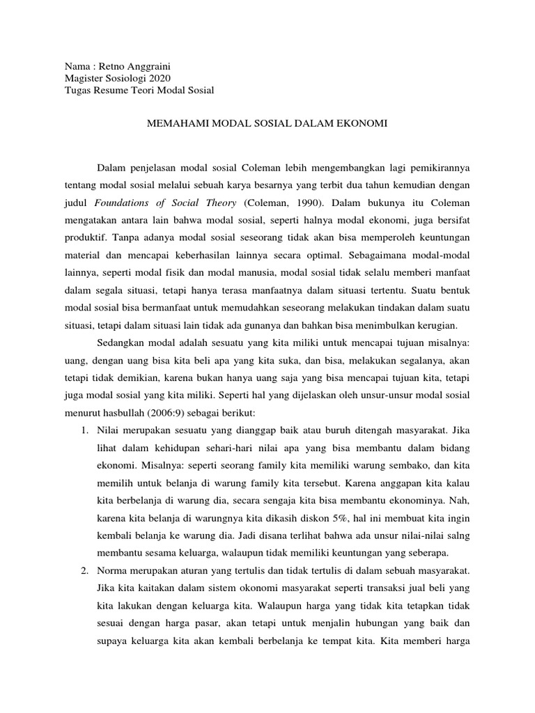 Memahami Modal Sosial dalam Ekonomi | PDF