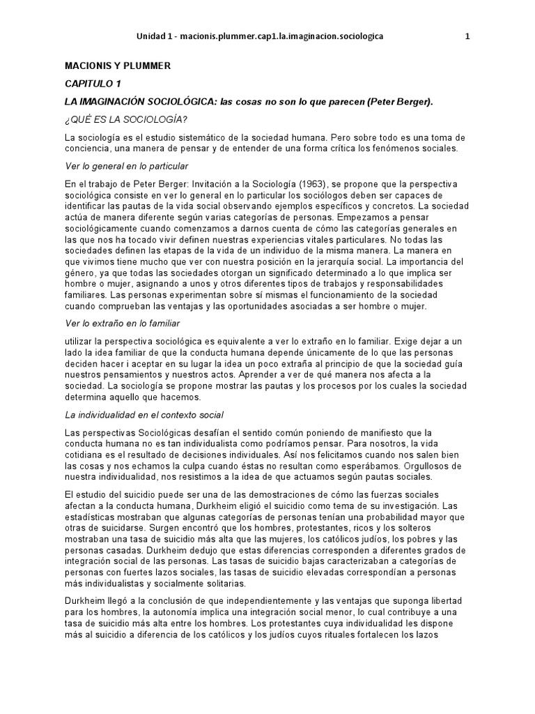 Resumen Macionis y Plummer-Capitulo 1 | PDF | Sociedad | Sociología