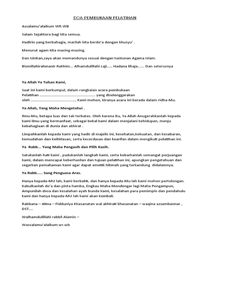 Doa Pembukaan Pelatihan | PDF | Pengembangan Diri