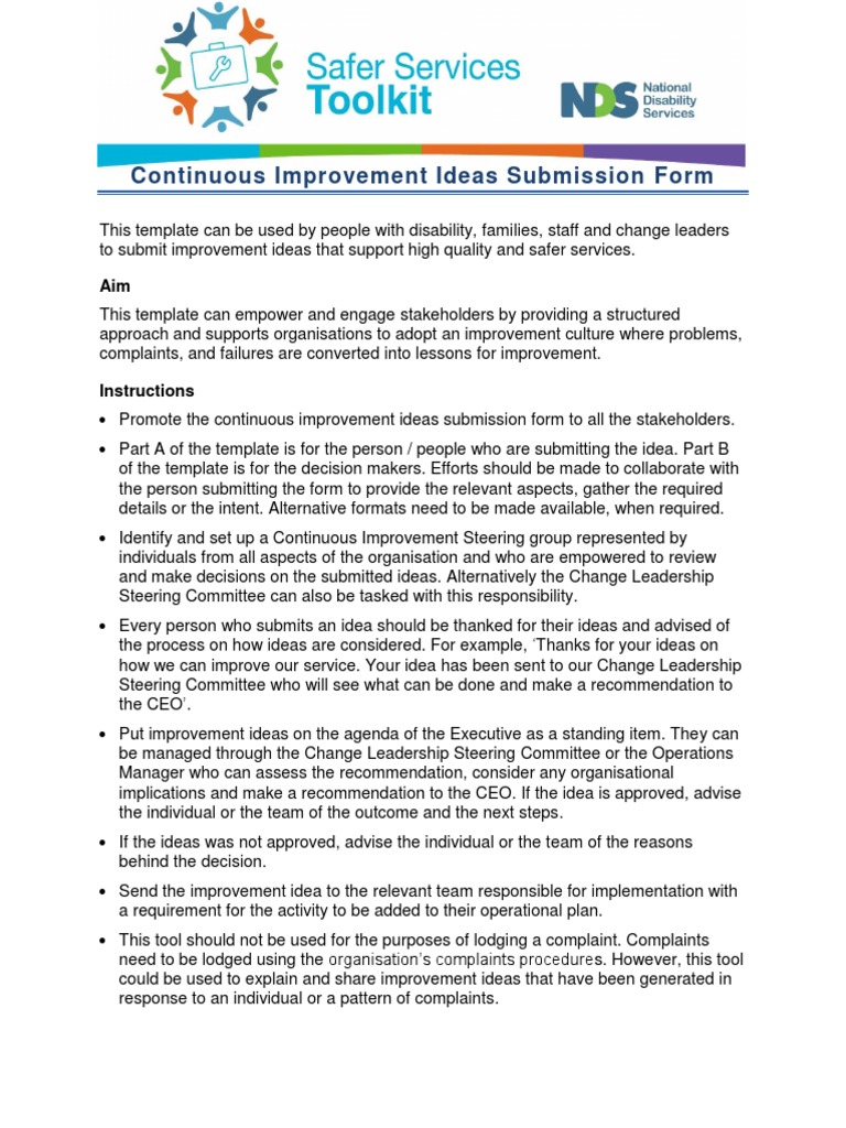 Continuous Improvement Ideas Form | PDF | Leadership | Committee