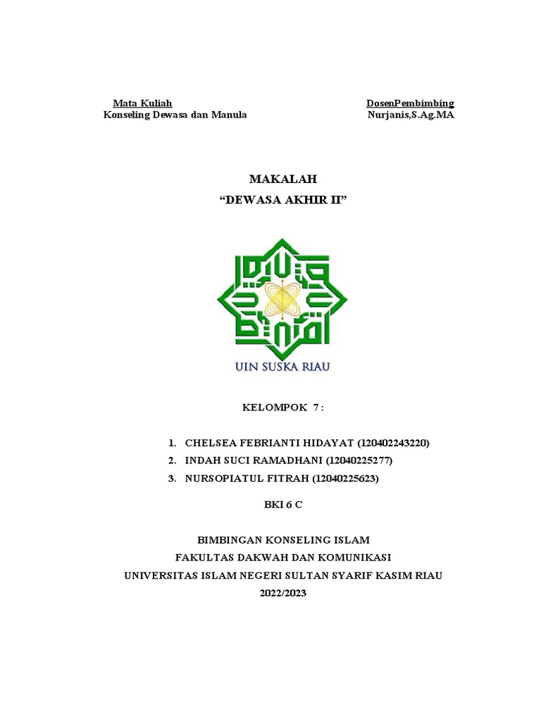 Makalah - Konseling - Dewasa - Dan - Manula - Kel - 7 BKI 6C | PDF