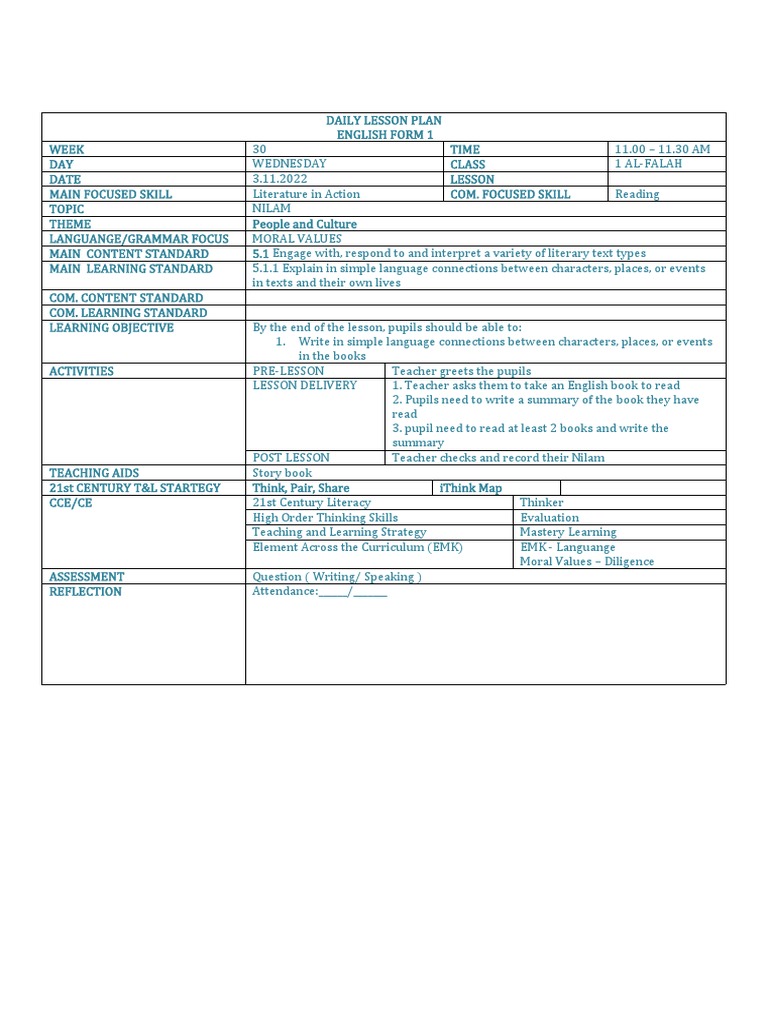 Daily Lesson Plan Nilam | PDF | Lesson Plan | Pedagogy