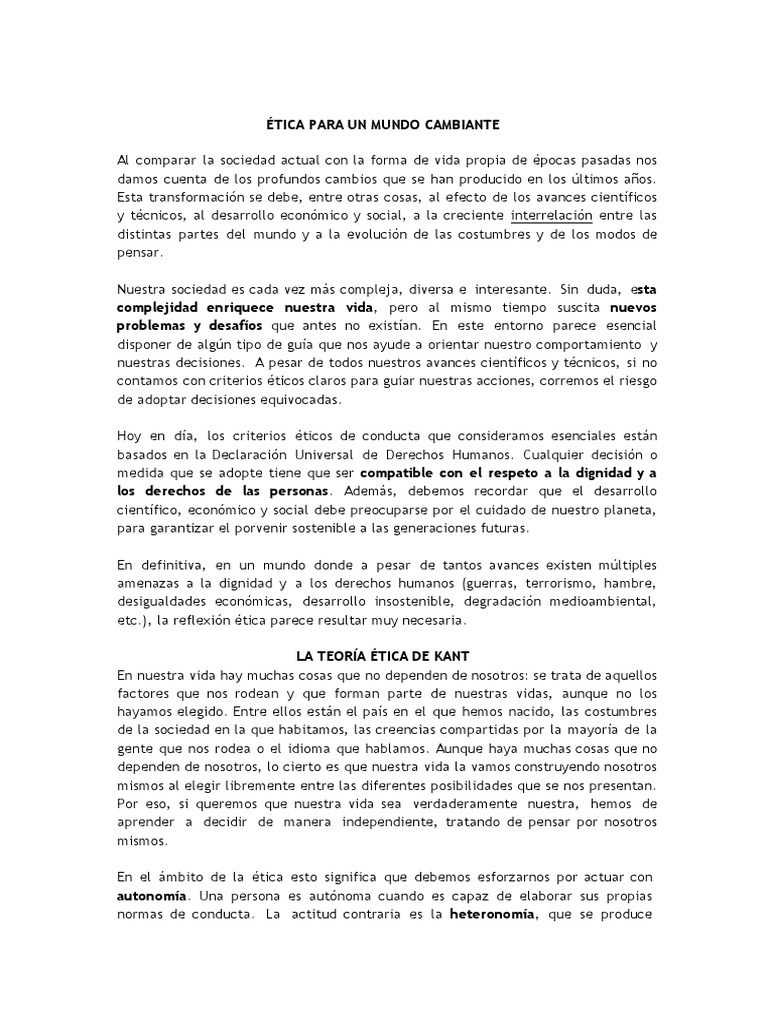 Ética y Autonomía en un Mundo Cambiante | PDF | Immanuel Kant ...