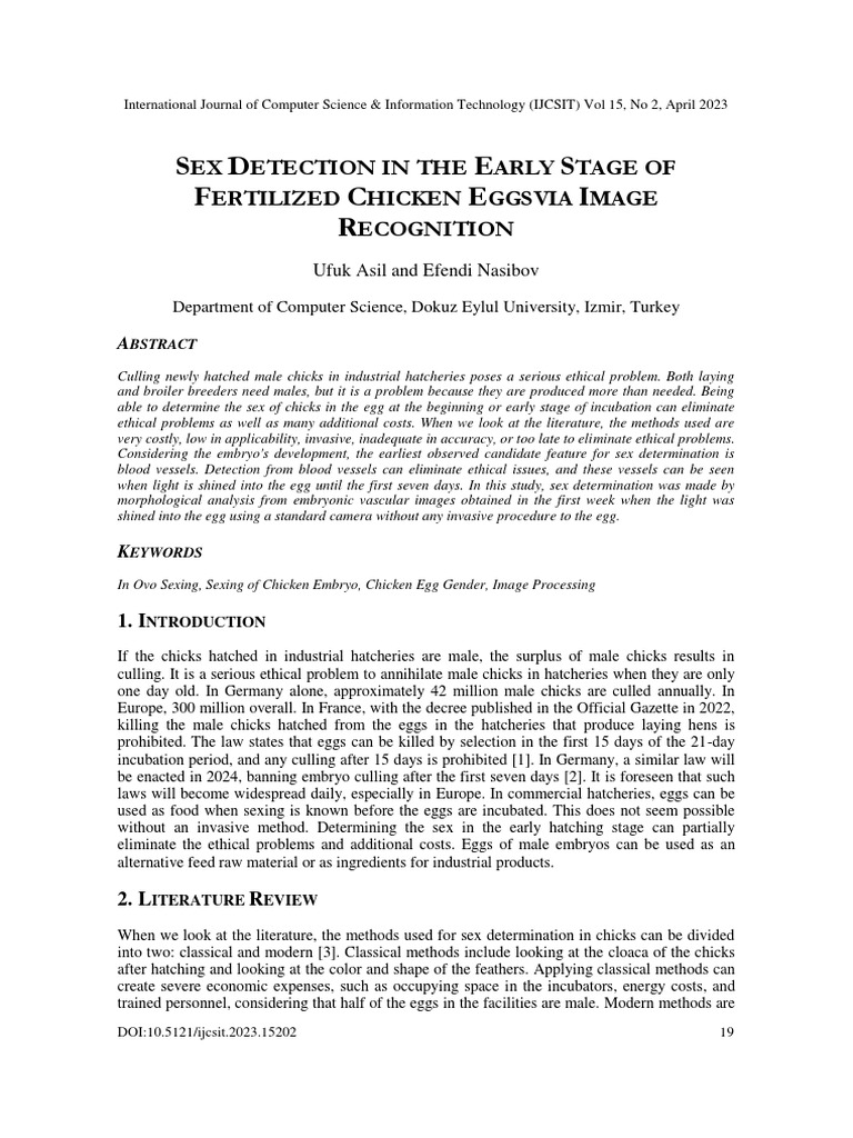 Sex Detection In The Early Stage Of Fertilized Chicken Eggsvia Image Recognition Pdf Chicken