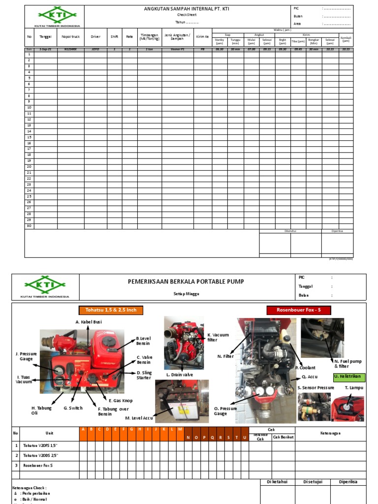 Check Sheet Pompa Portable | PDF
