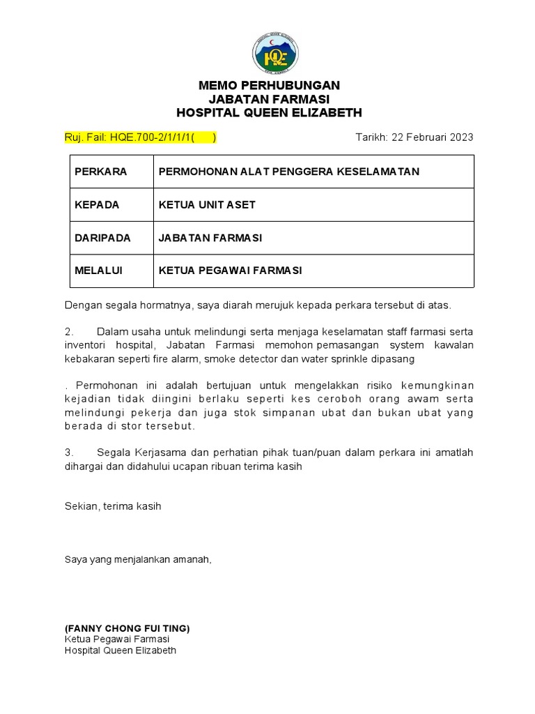 MEMO PERHUBUNGAN - Permohonan Pengawal Keselamatan | PDF