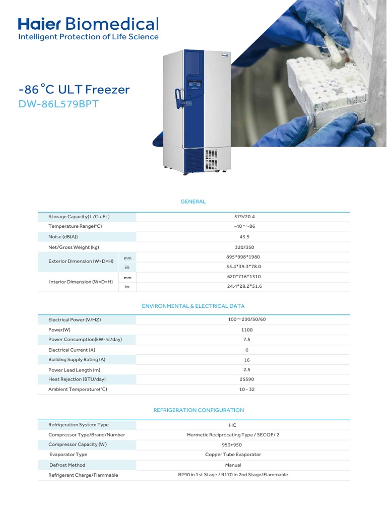 Haier Biomedical - Freezers Ultra Low - DW 86L579BPT | PDF ...