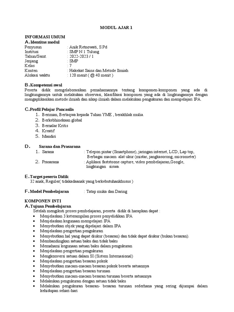 Modul Ajar 1 Hakekat Ilmu Ipa Dan Metode Ilmiah | PDF | Karier & Perkembangan