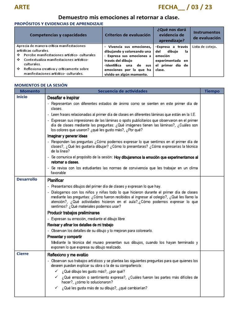 .4°15 ARTE Expresamos nuestras emociones a traves del dibujo.docx | PDF ...