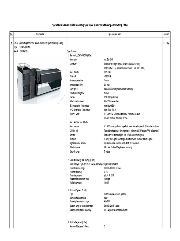 Spesifikasi Alat LCMSMS - LCMS-8060NX - Rev PDF | PDF | Scientific ...