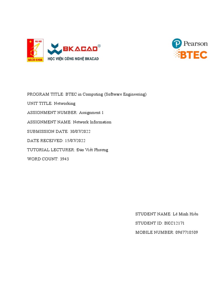 BTEC Networking Assignment | PDF | Computer Network | Network Topology