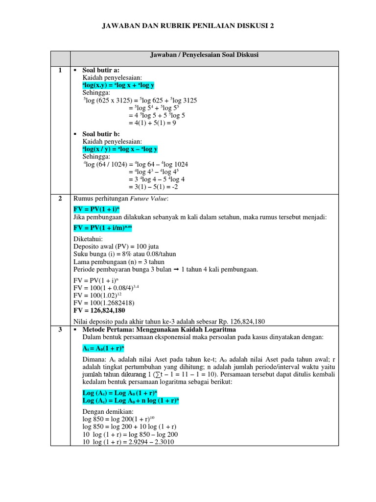 Jawaban Dan Rubrik Penilaian Diskusi 2 | PDF