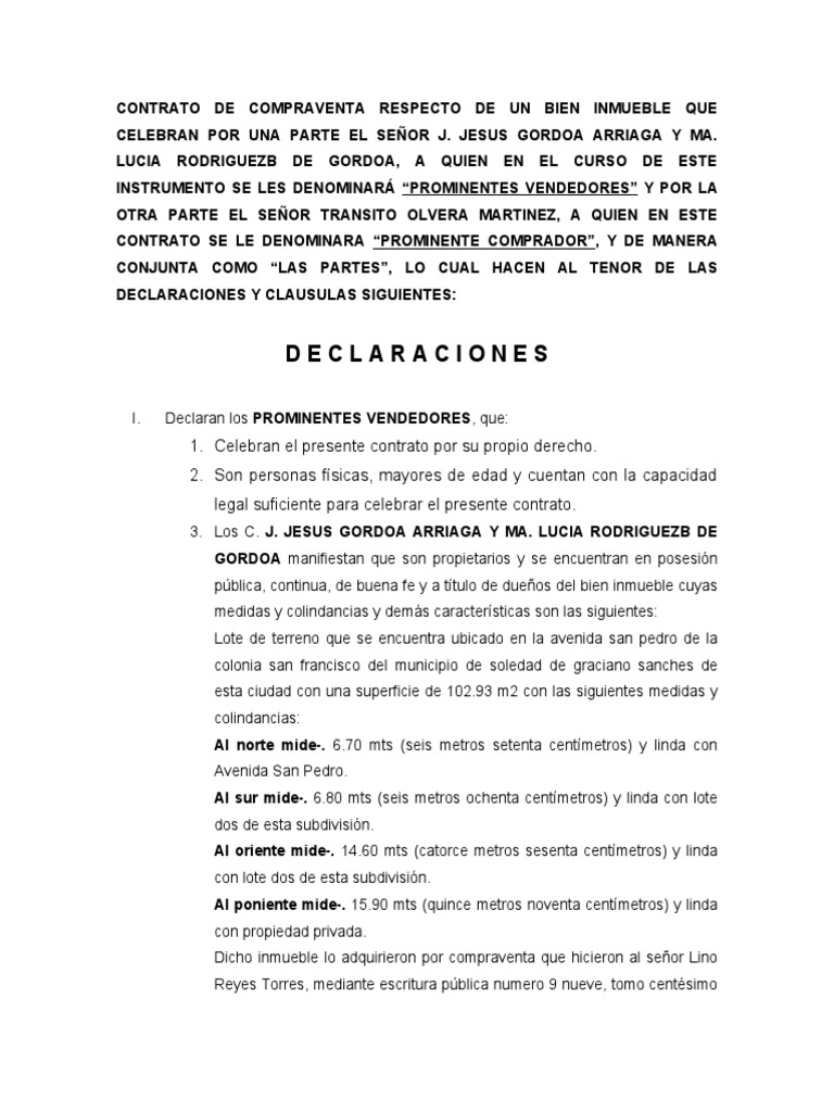 Contrato De Compraventa 1 Pdf Derecho Contractual Conceptos Legales